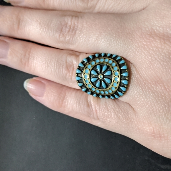None | Jewelry | Antique Gold Tone Turquoise Colored Squash Blossom ...